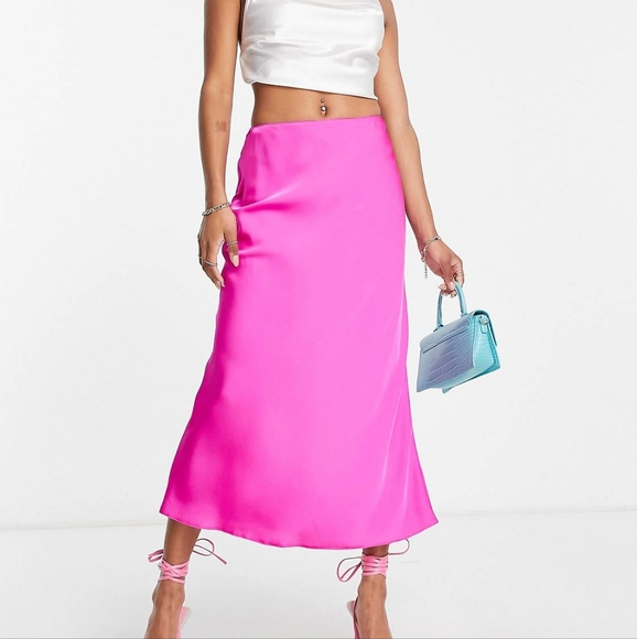 ASOS Petite | Skirts | Asos Design Petite Hot Pink Satin Bias Maxi ...